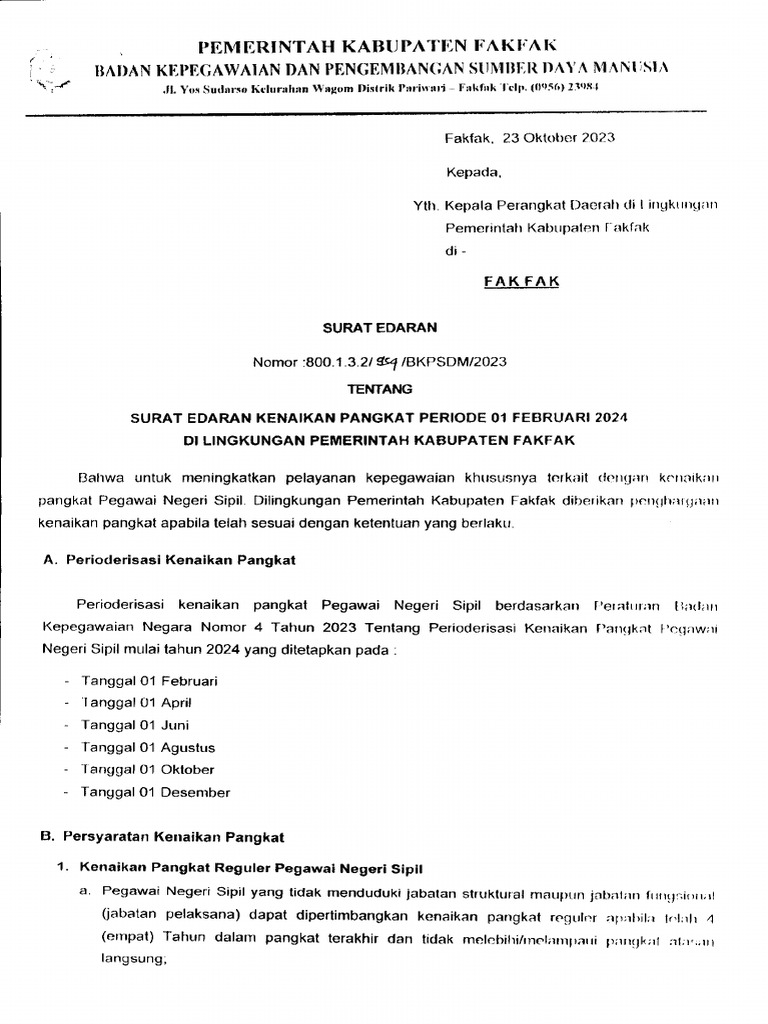 Surat Edaran Pangkat | PDF