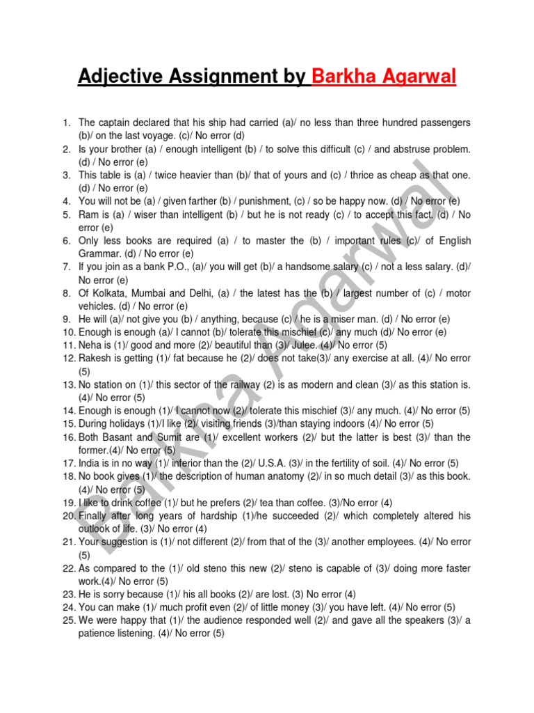 Adjective Assignmentby Barkha Agarwal | PDF