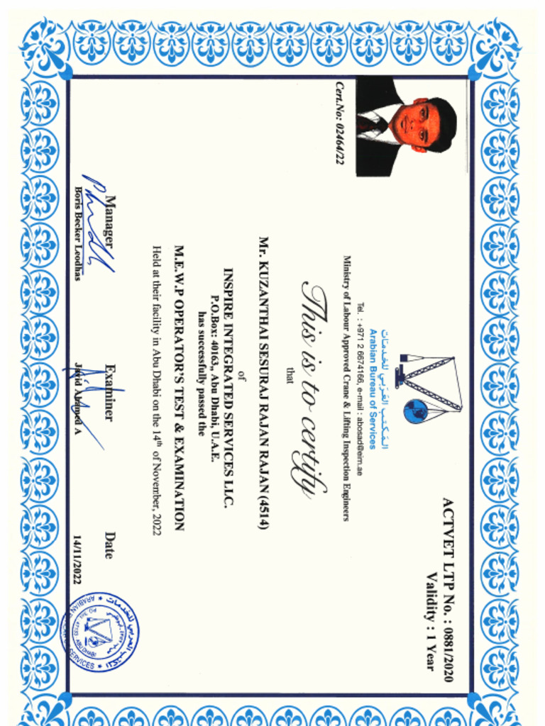 MEWP Training Certificate | PDF