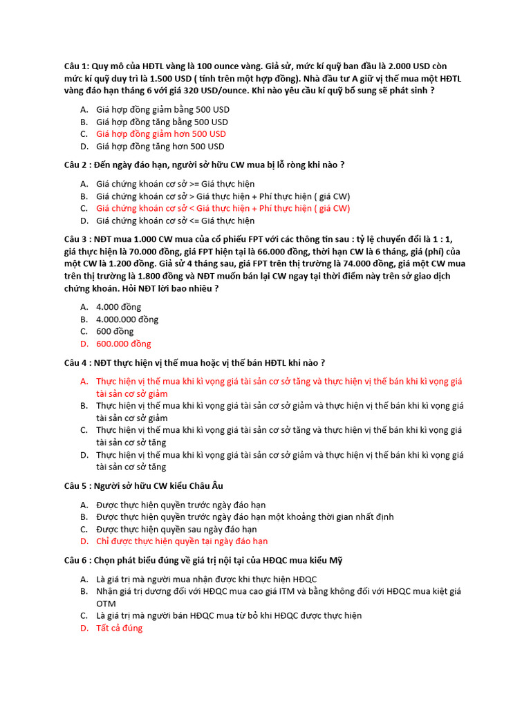 Đề 1 chứng khoán phái sinh | PDF