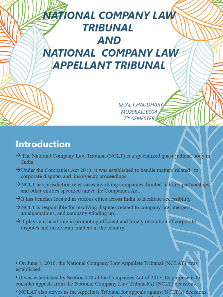 Company Law (NCLT and Nclat) | PDF | Tribunal | Jurisdiction