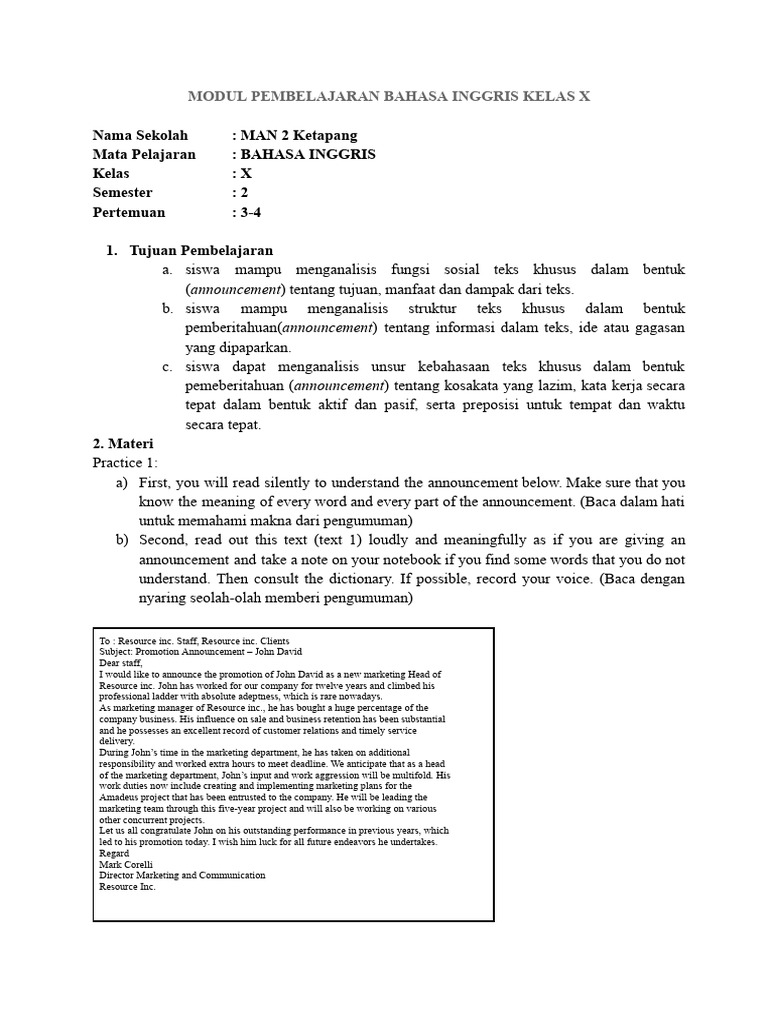 MODUL KELAS X by Mirawati Usman, S.PD | PDF | Flight Attendant | Linguistics