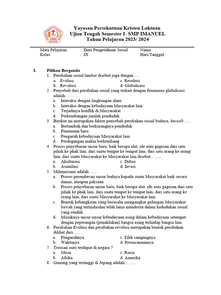 UTS IPS Kelas 9 | PDF