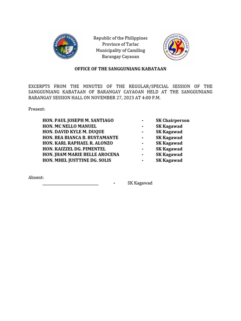 SK Reso For Appointment of SK Secretary | PDF | Youth | Youth Organizations