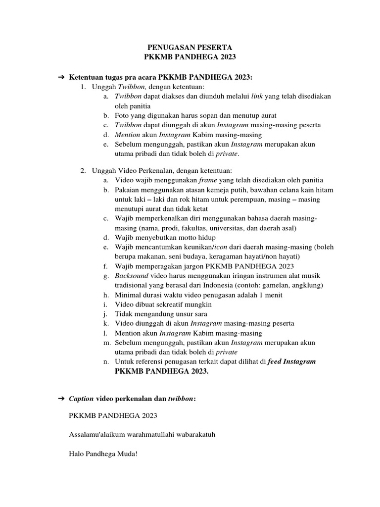 Penugasan Maba PKKMB Pandhega 2023-4 | PDF