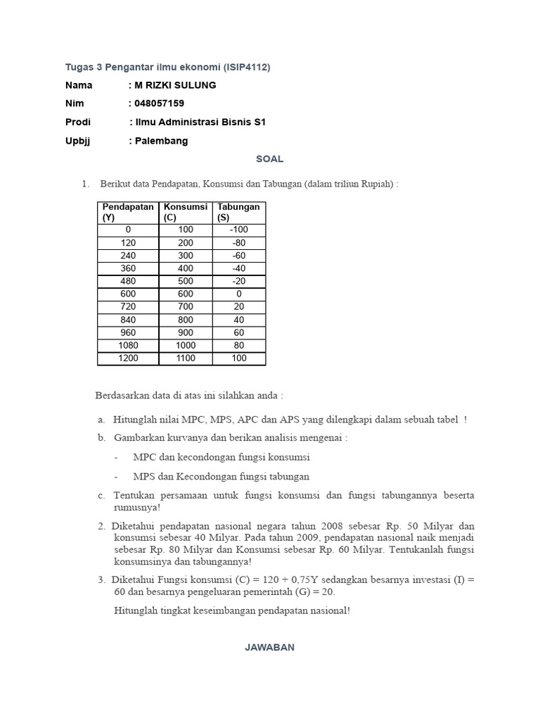 Tugas 3 Pengantar Ilmu Ekonomi | PDF | Bisnis | Pengelolaan Keuangan & Uang