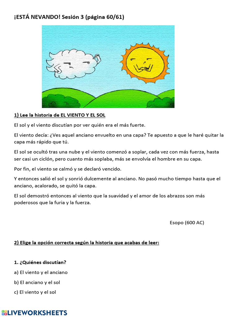 El viento y el sol: fábula de Esopo | PDF