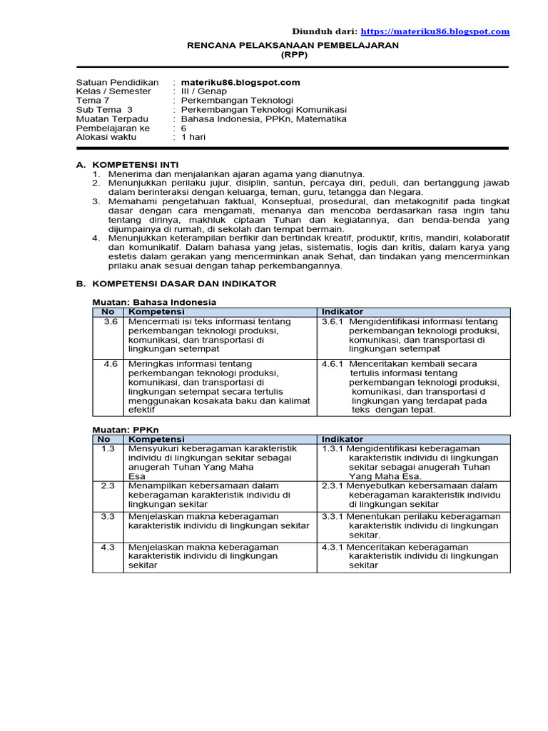 RPP Kelas 3 Tema 7 Subtema 3 PB 6 2019 | PDF | Karier & Perkembangan | Sains & Matematika