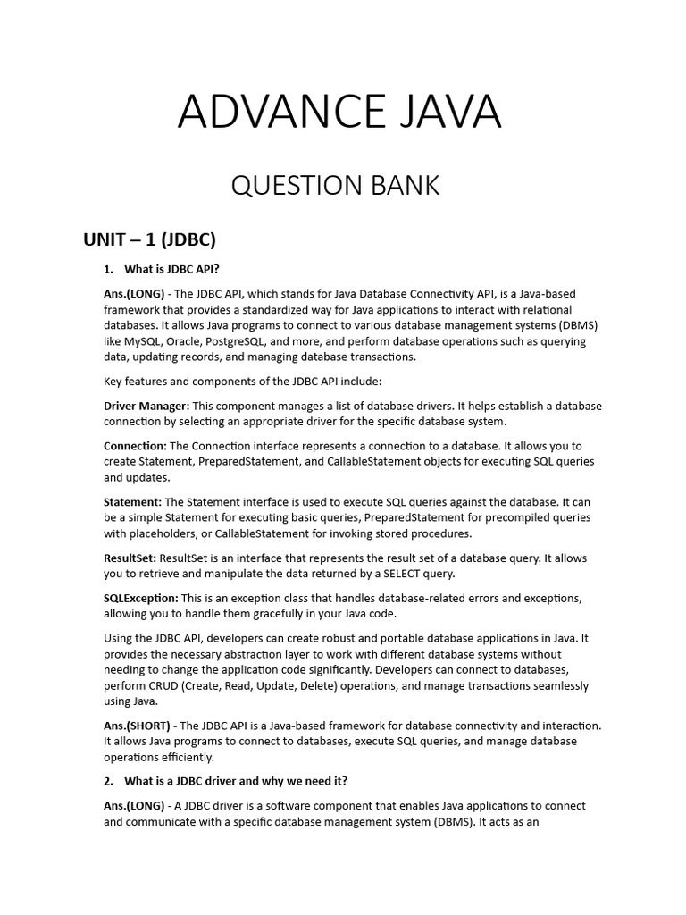 Advance Java: Question Bank | PDF | Databases | Http Cookie