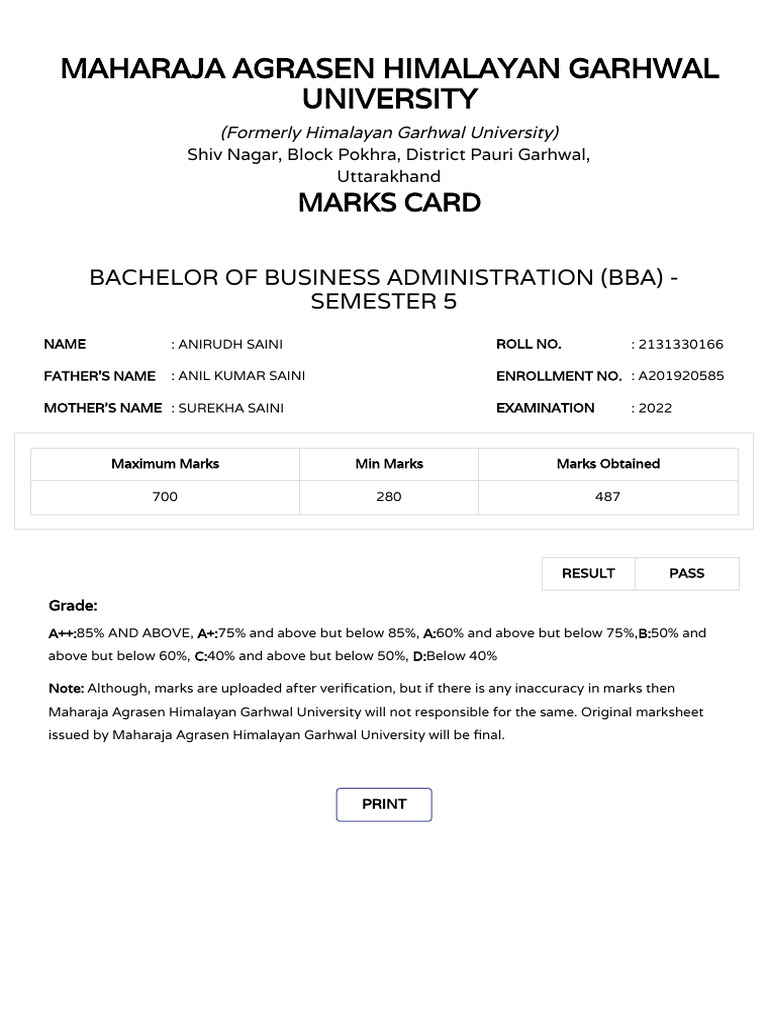 Marksheet Semester 5 | PDF
