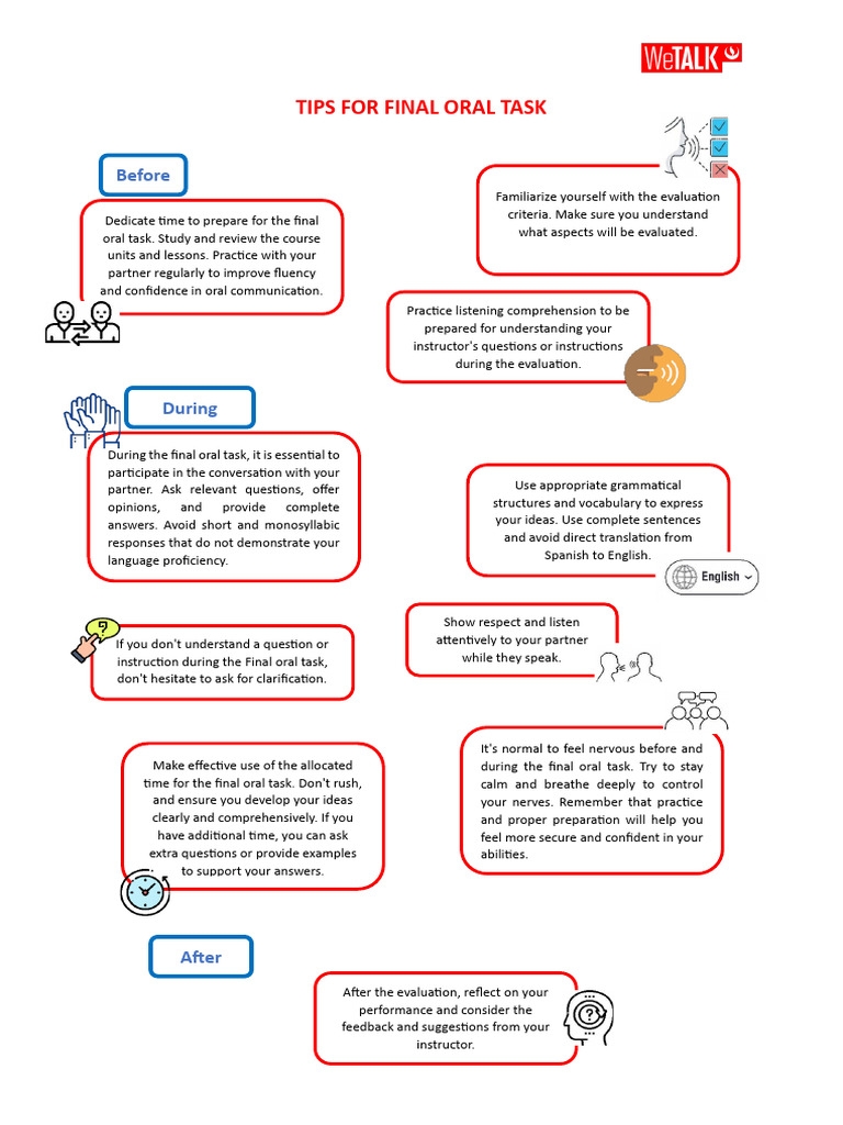 Tips For Final Oral Task | PDF | Reading Comprehension | Behavior Modification