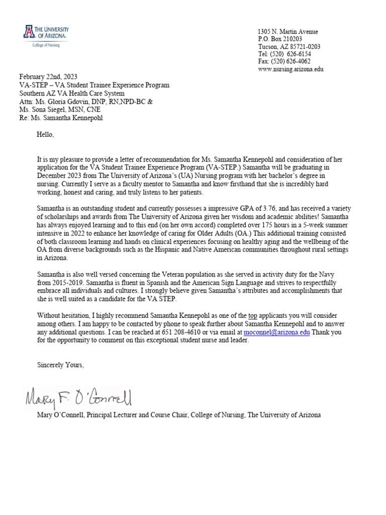 Samantha Kennepohl Recc Letter | PDF | Nursing | Health Care