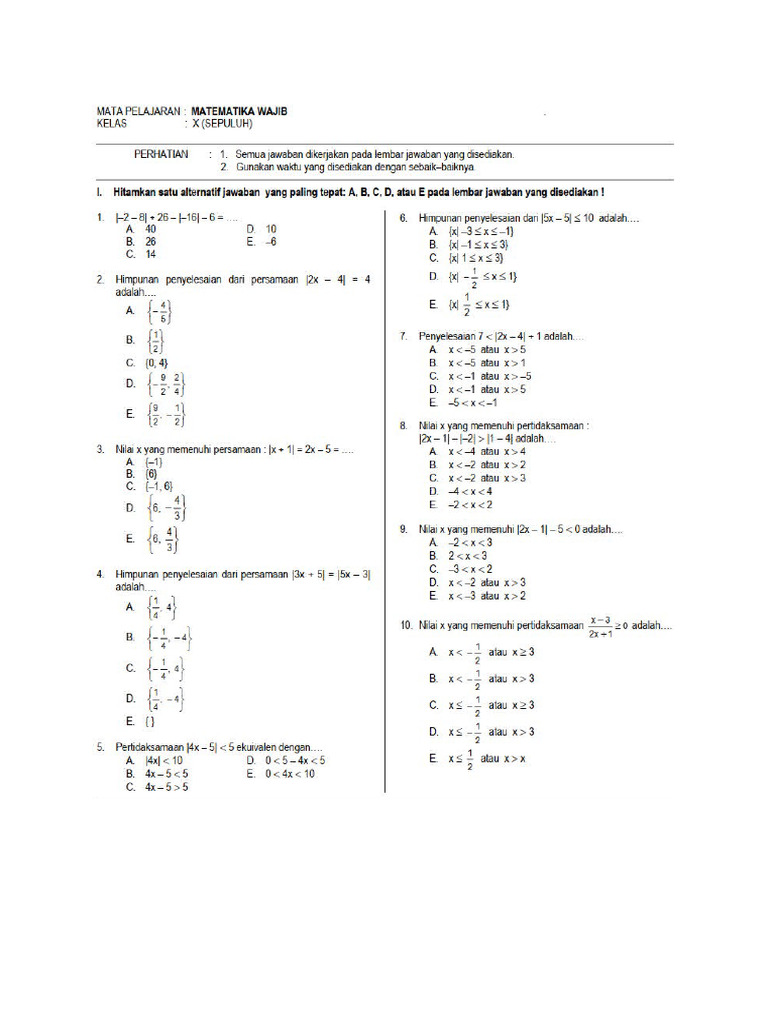 Soal MTK Wajib X Ganjil | PDF