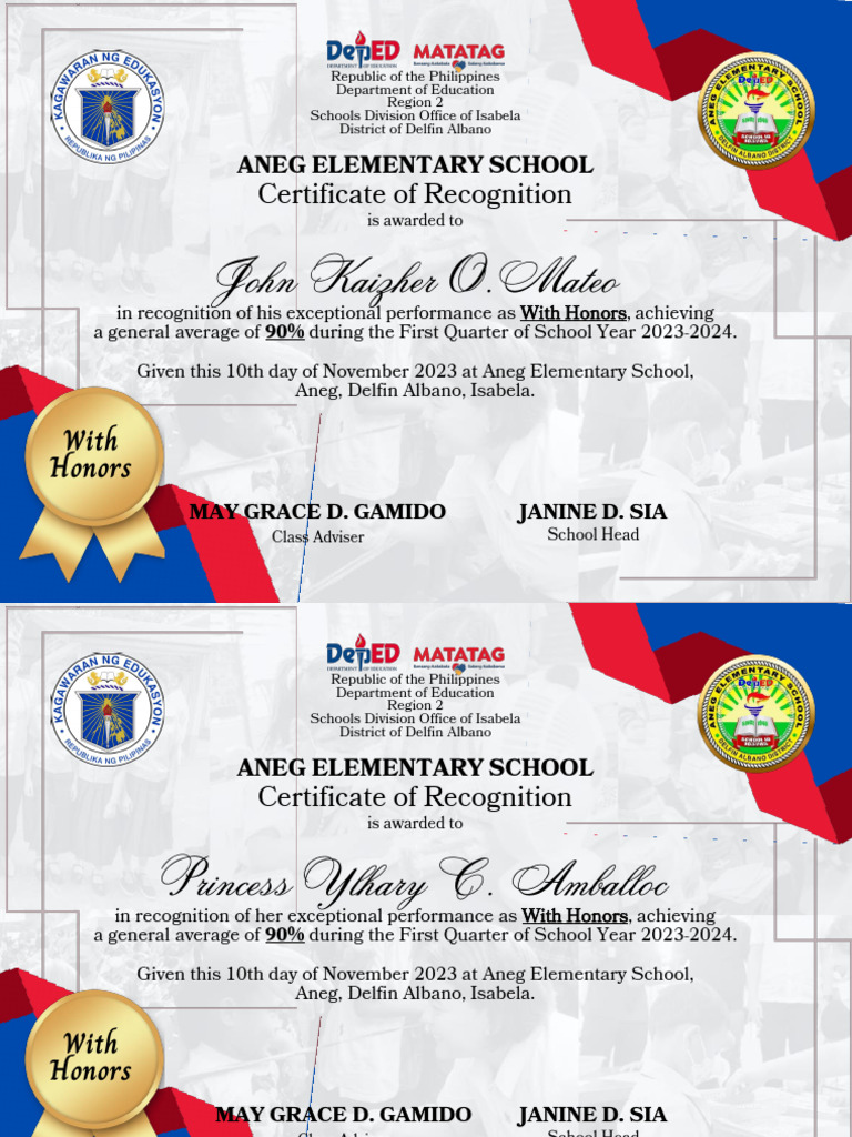Certs First Quarter Grade 5 | PDF | Philippines | Public Administration