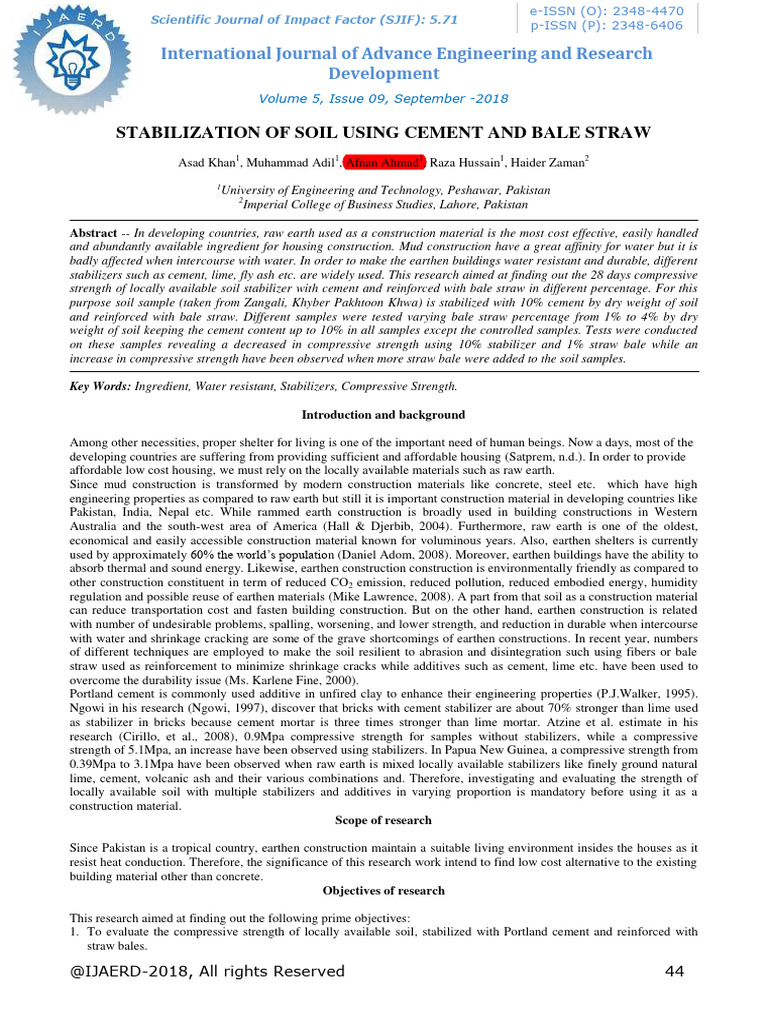 Stabilization of Soil Using Cement and Bale Straw-IJAERDV05I0939611 ...