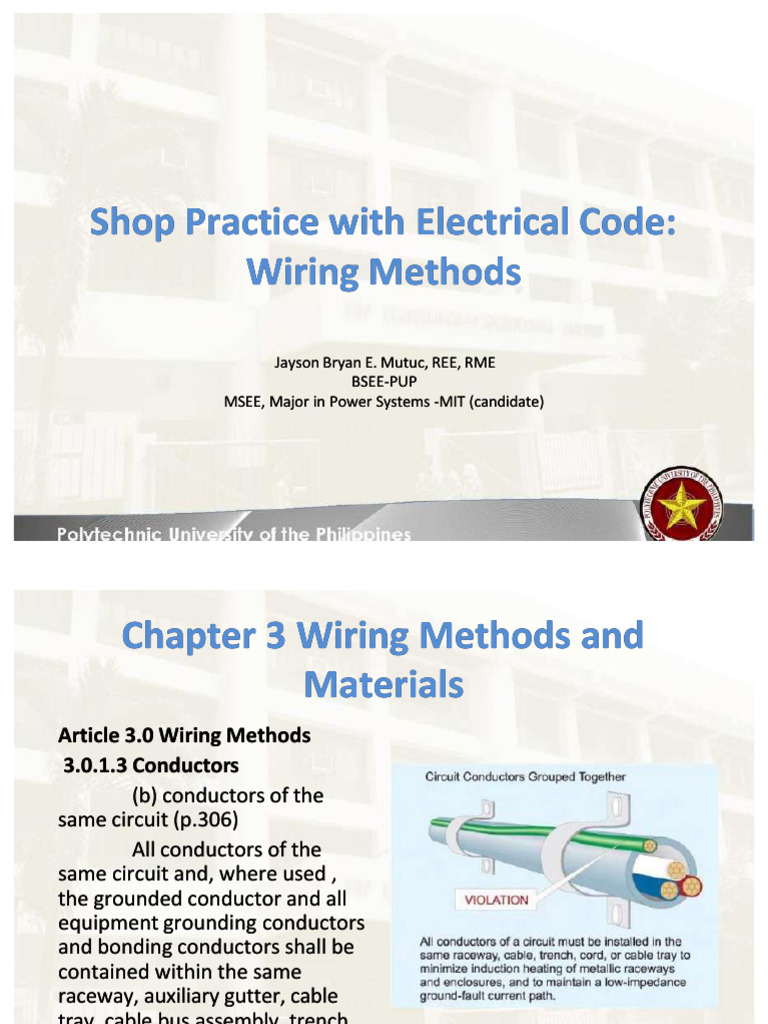 Lecture 6 Wiring Methods | PDF | Electrical Wiring | Electrical Conductor