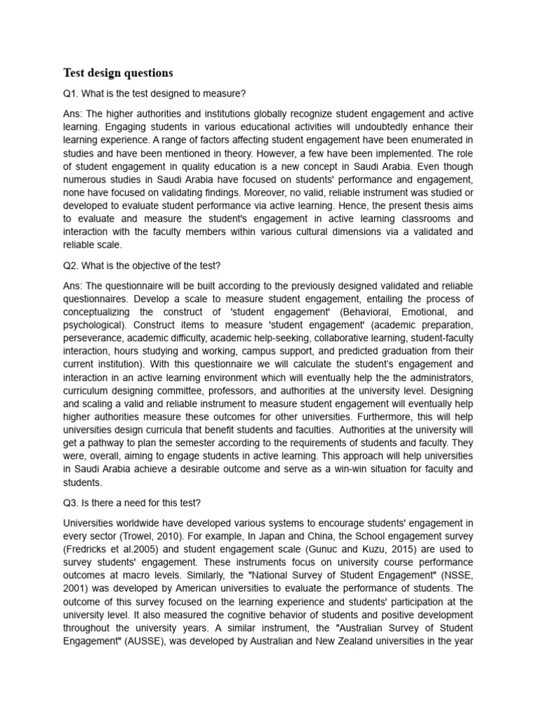 Test Design Questions | PDF | Behavioural Sciences | Psychology