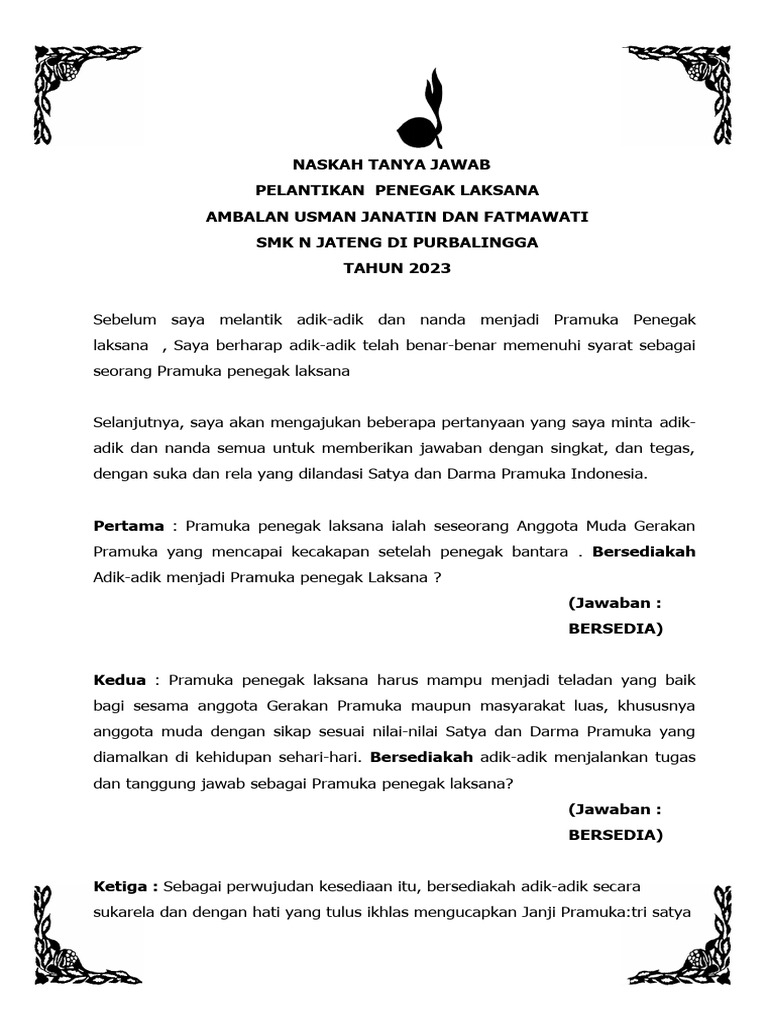 Naskah Pelantikan Pramuka Laksanadi Apel Besar Pramuka Tahun 2023 | PDF