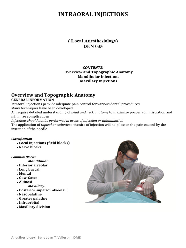 Intraoral Anesthesia Techniques Guide | PDF | Anesthesia | Human Head ...
