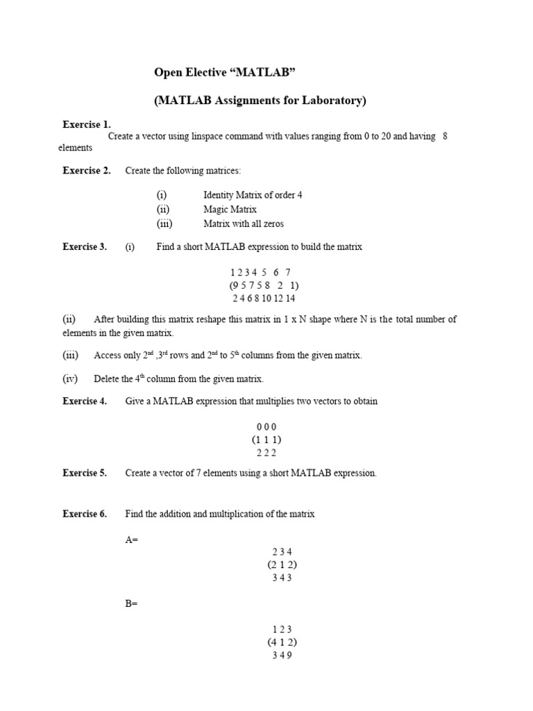 MATLAB Practical | PDF | Matrix (Mathematics) | Mathematical Physics