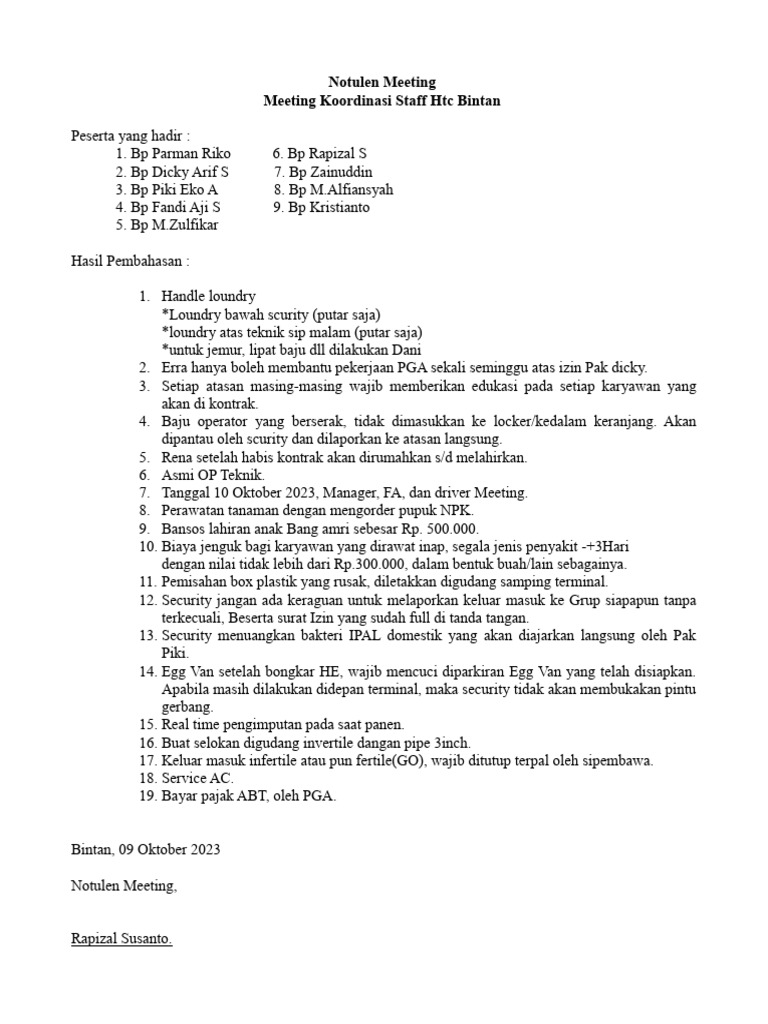 Notulen Meeting 09102023-1 | PDF