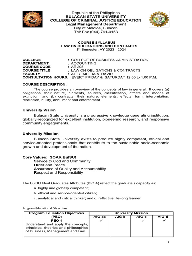 OBE SYLLABUS Oblicon.23 24 | PDF | Mortgage Law