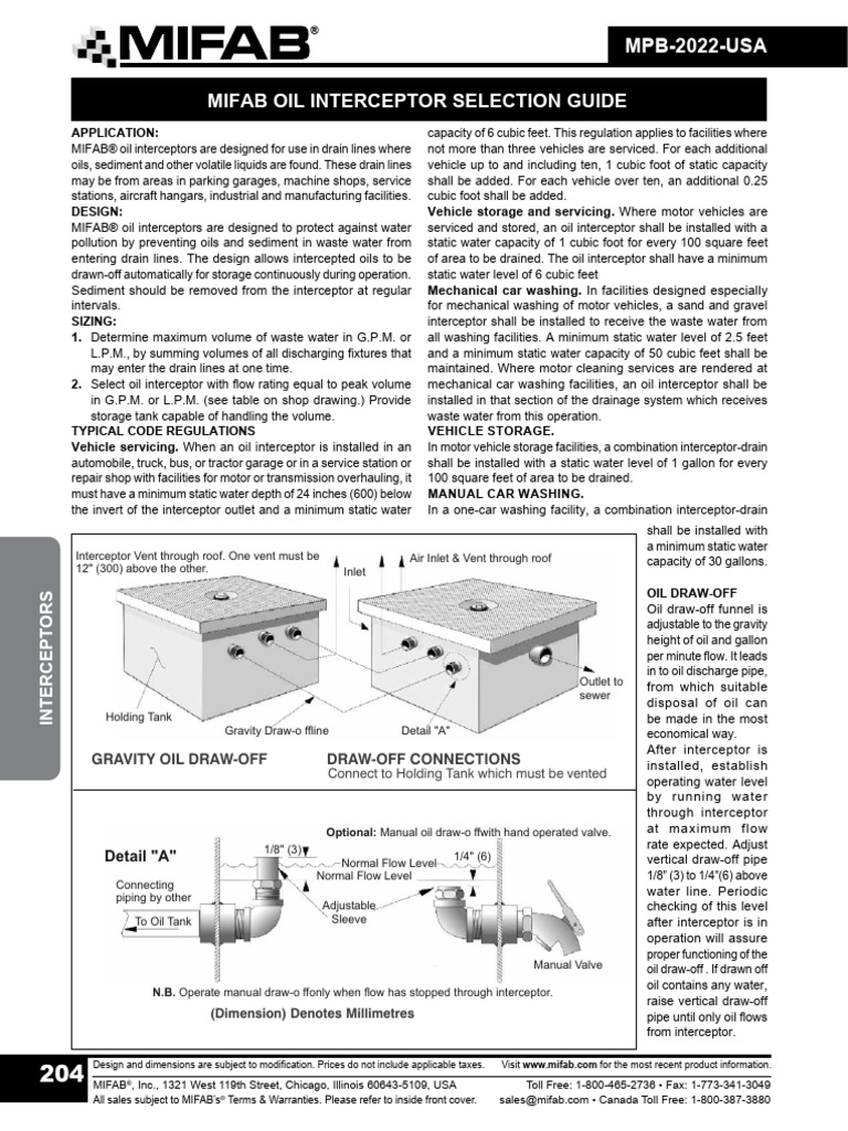 Mifab 10us GPM Oil Interceptor | PDF | Water | Storm Drain