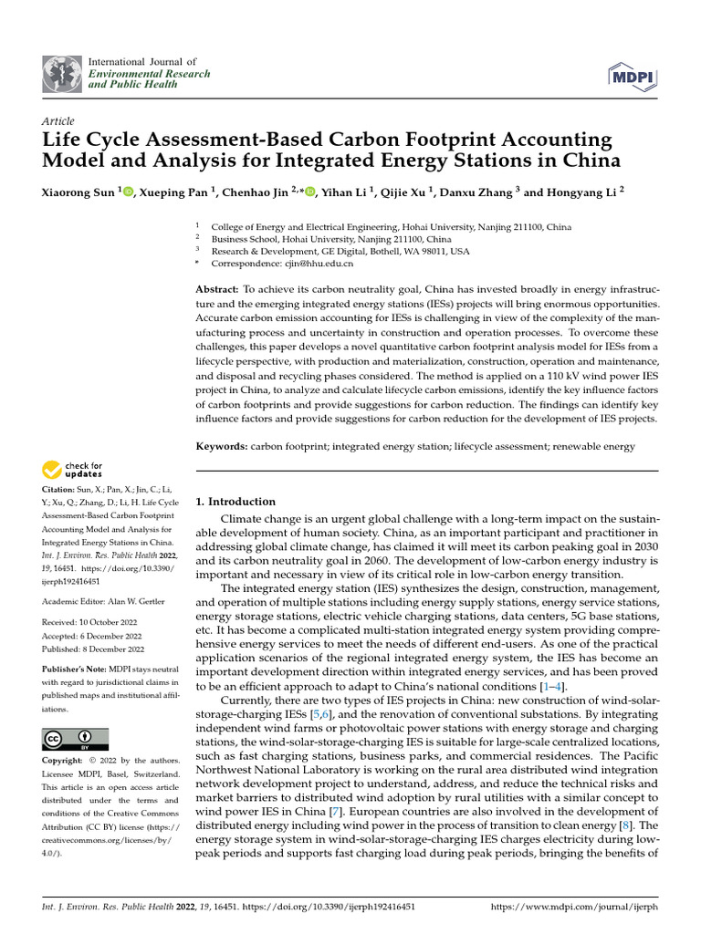 Life Cycle Assessment-Based Carbon Footprint Accounting Model and Analysis For Integrated Energy ...