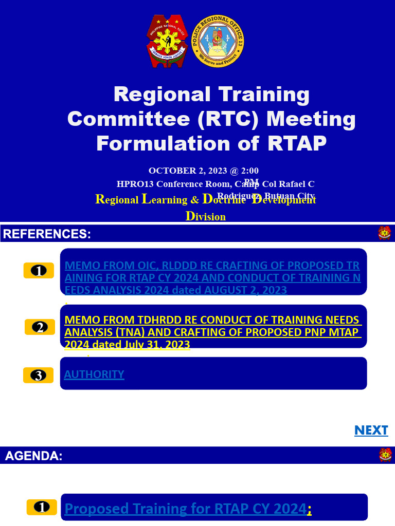 RTAP Training Agenda for 2024 Meeting | PDF