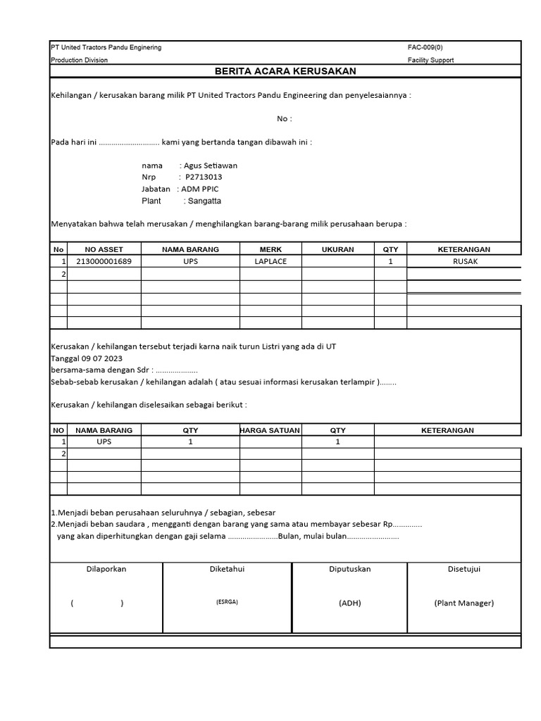 Form BAK Kosongan | PDF