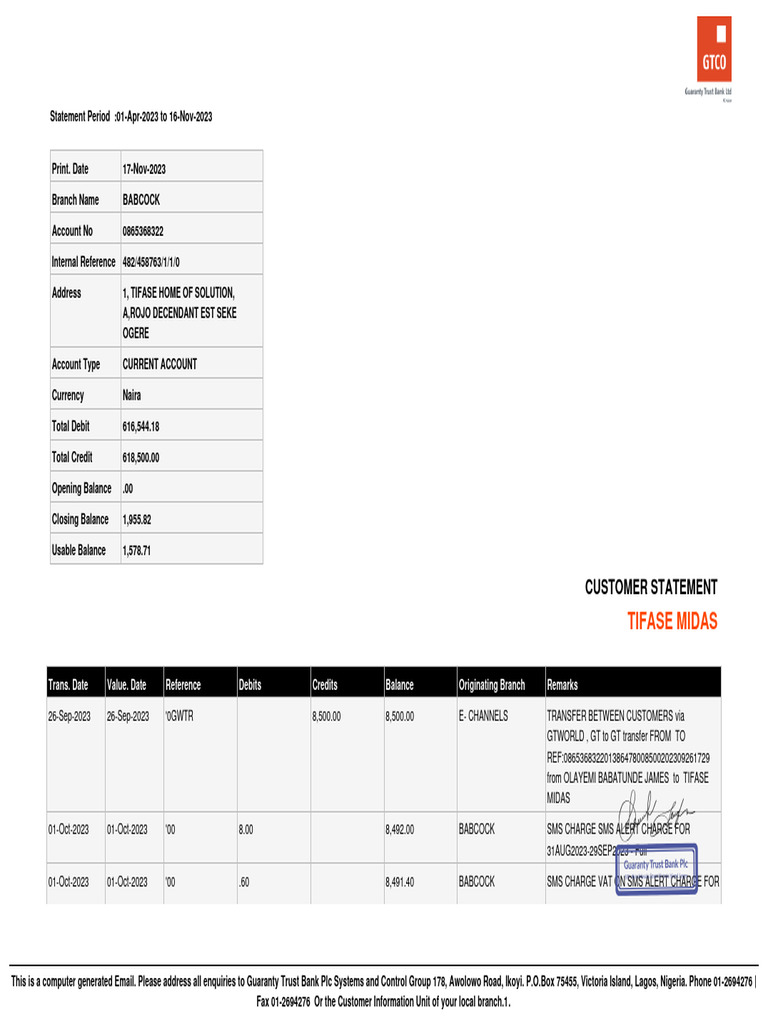 Tifase Midas: Customer Statement | PDF | Cheque | Economies