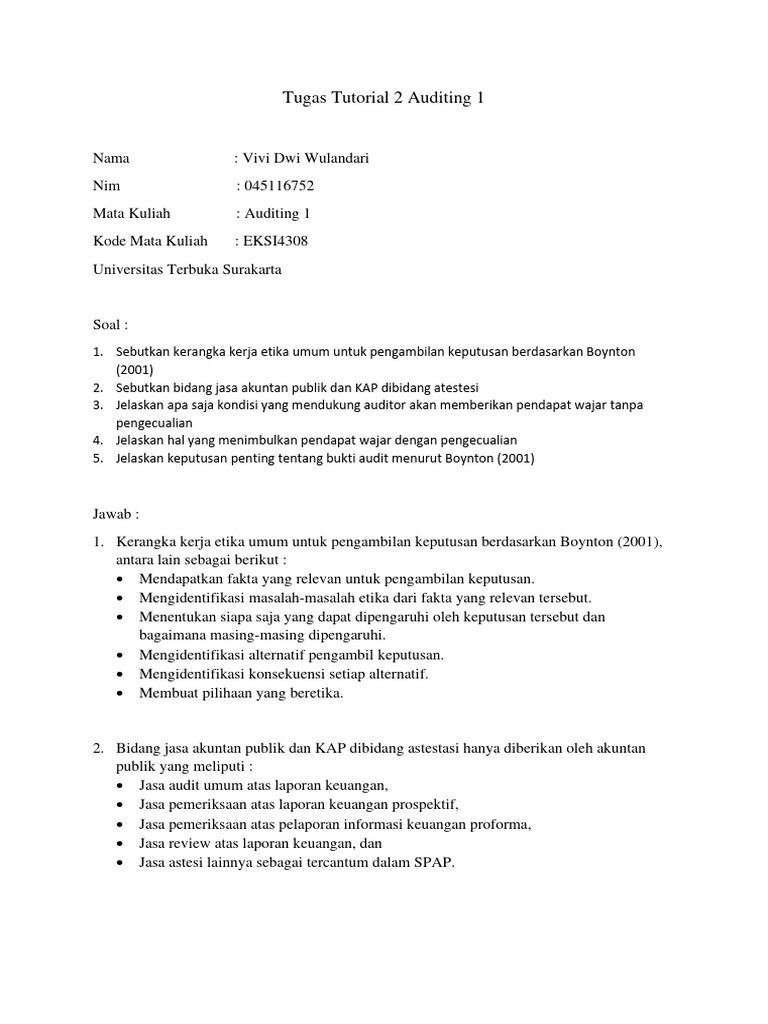 Tugas Tutorial 2 Auditing 1 | PDF