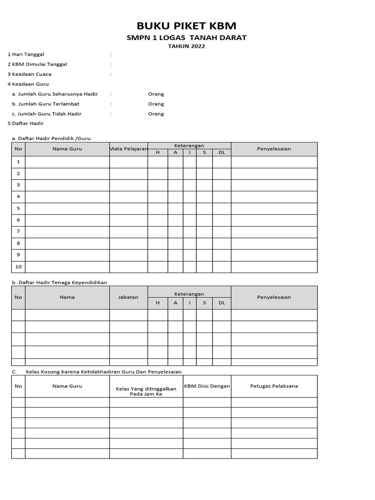 Buku Piket Sekolah | PDF
