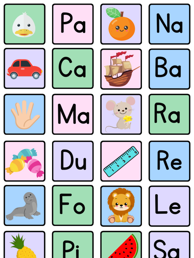 Farm Animals Simple Cartoon Colorful Flashcard Memory Game | PDF