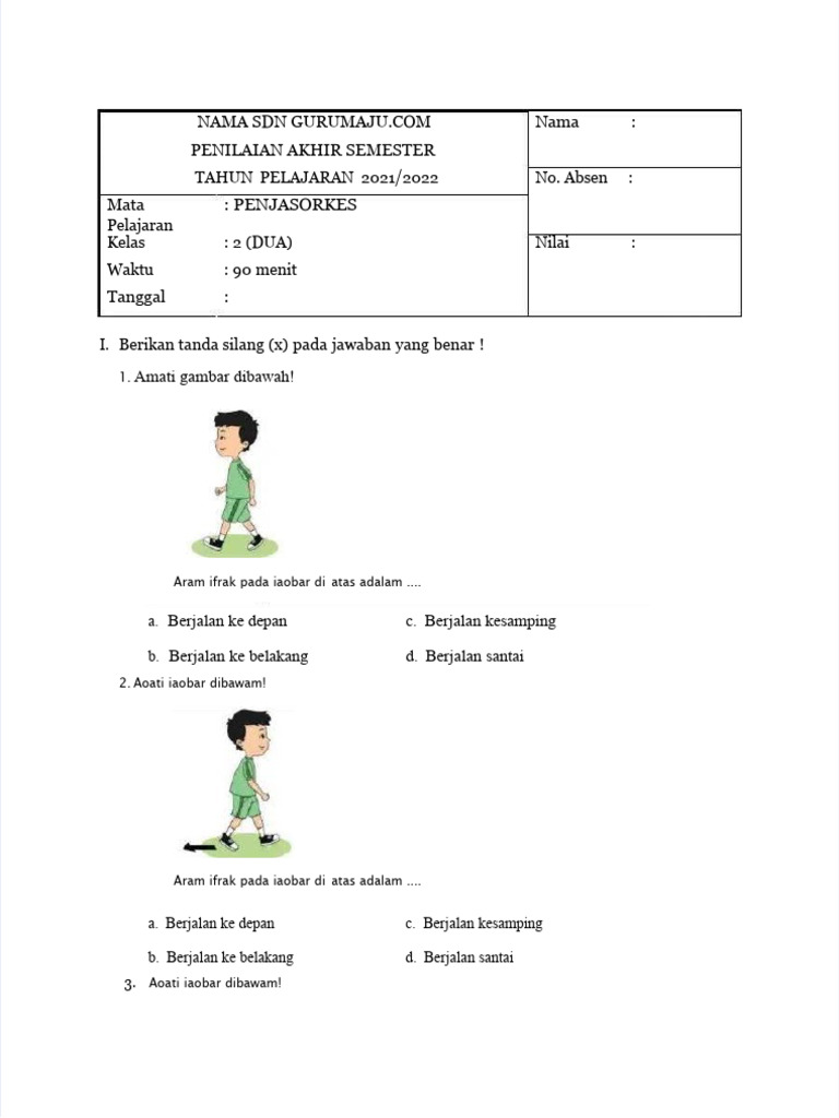 PDF Soal Pas Pjok Kelas 2 Semester 1 | PDF