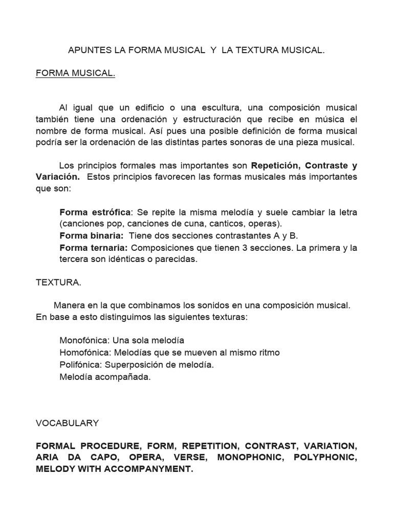 Apuntes La Forma Musical y La Textura Musical | PDF