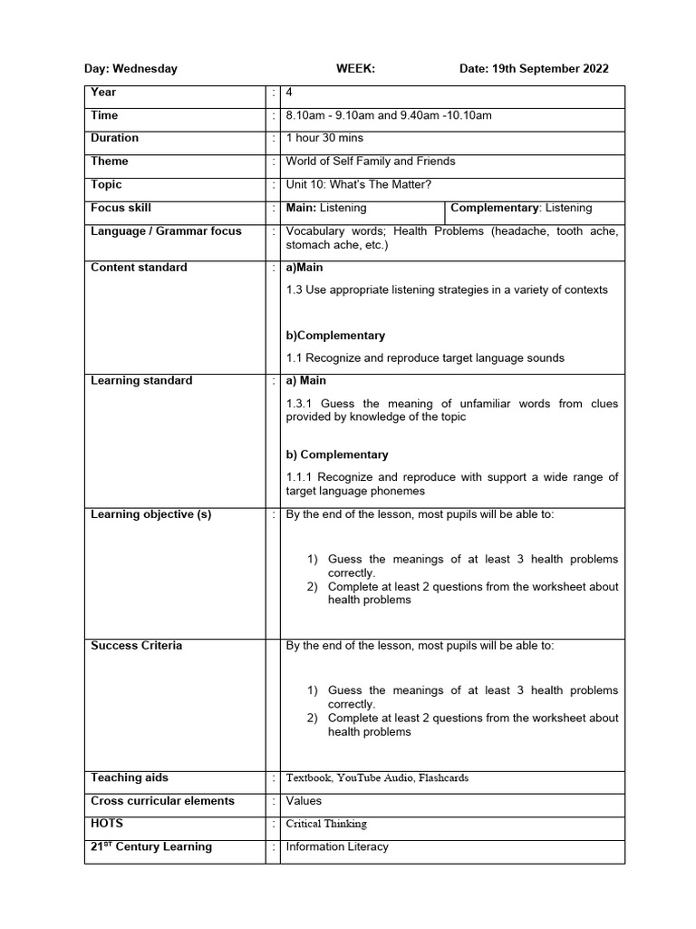 Lesson Plan What's The Matter | PDF | Teachers | Lesson Plan