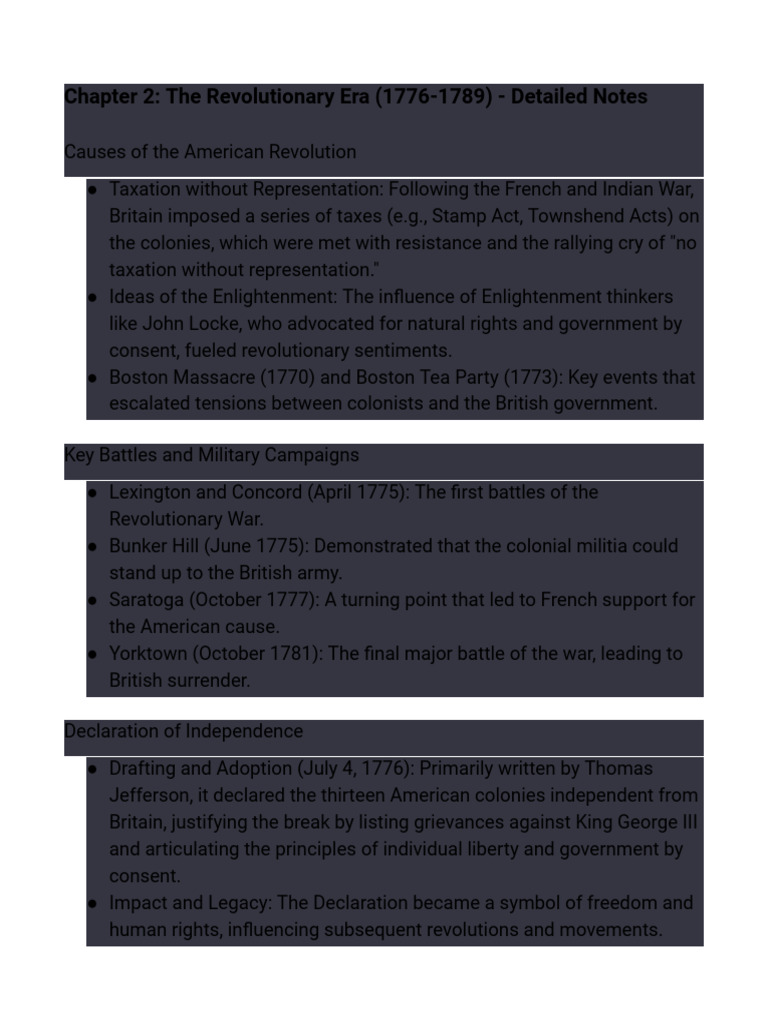 Chapter 2 - The Revolutionary Era (1776-1789) - Detailed Notes | PDF ...