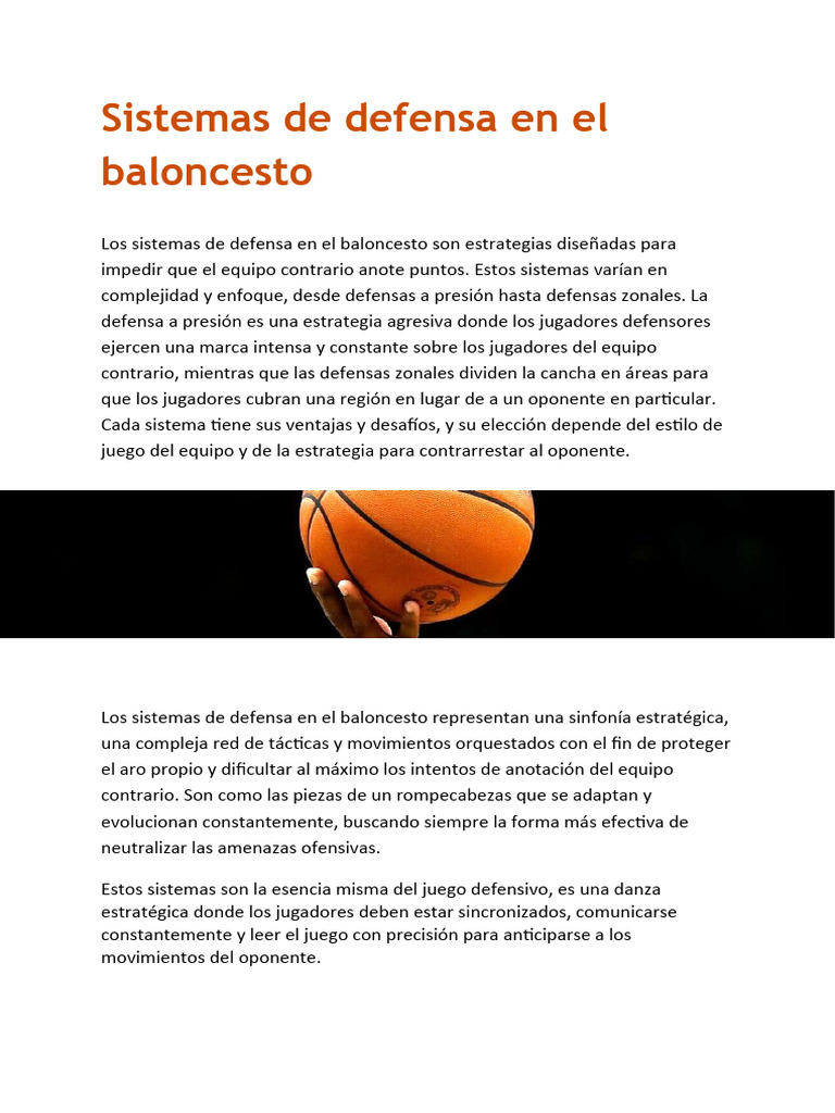 Sistemas de Defensa en Baloncesto | PDF | Defensor (Asociación de Fútbol)