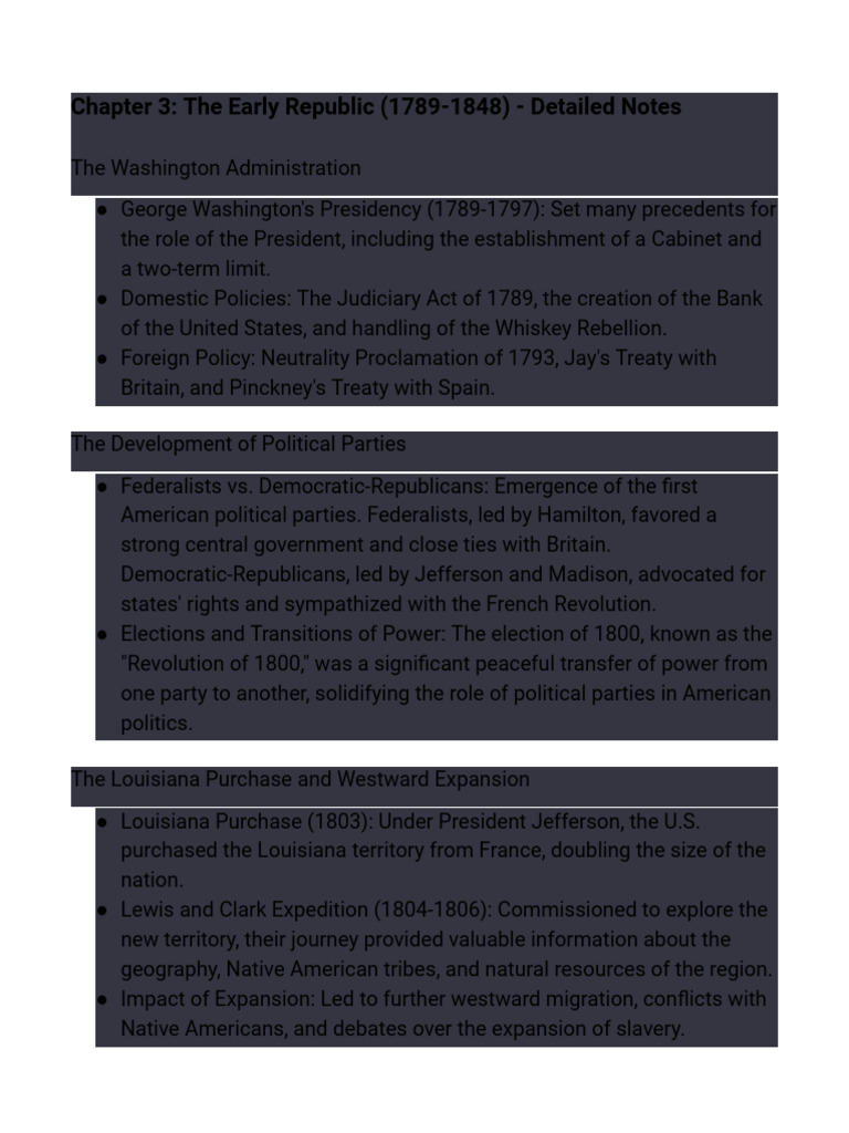 Chapter 3 - The Early Republic (1789-1848) - Detailed Notes | PDF ...
