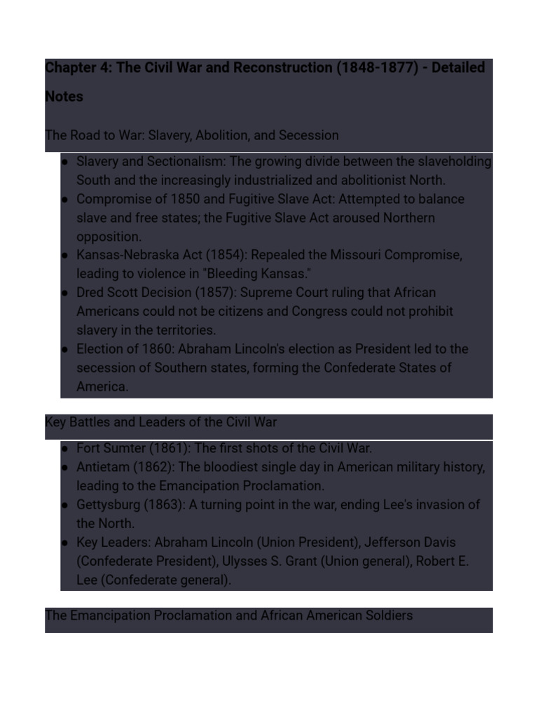 Chapter 4 - The Civil War and Reconstruction (1848-1877) - Detailed ...