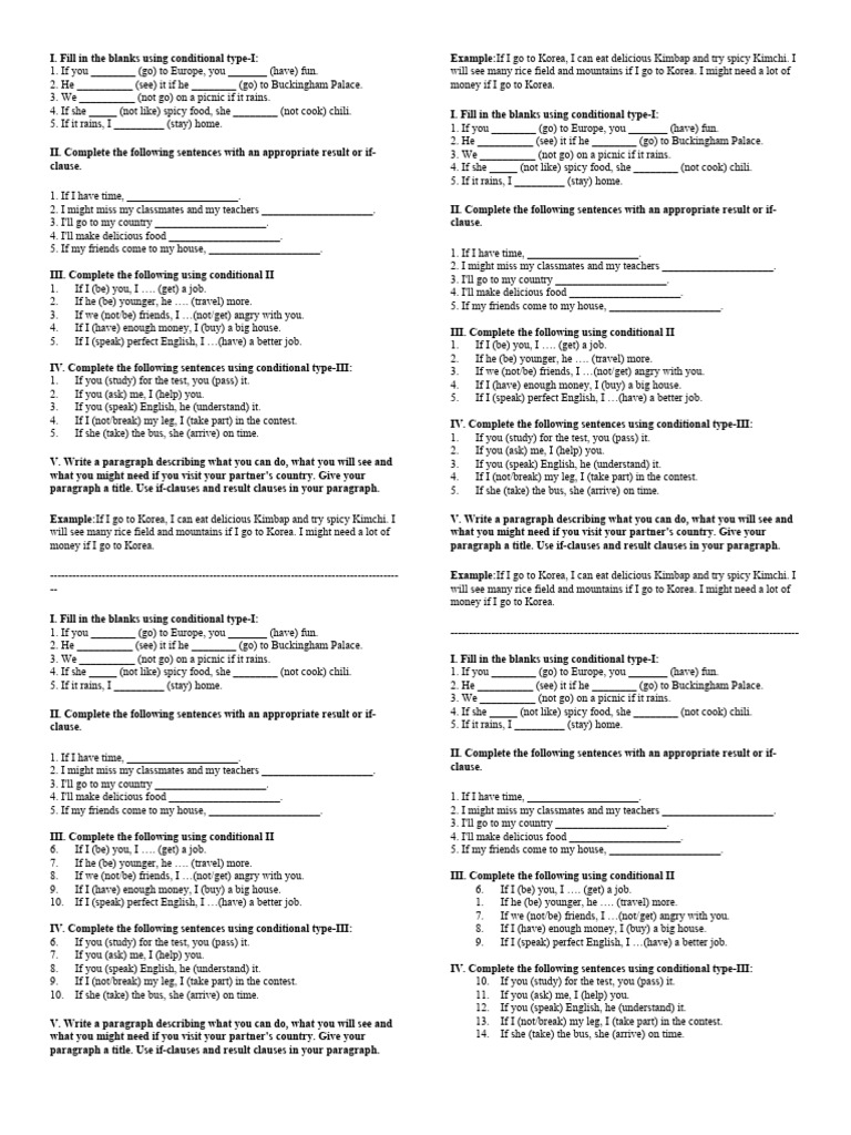 Conditionals Practice Pdf Korea Prepared Foods