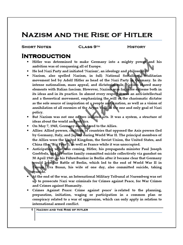 Nazism and Hitler's Rise in Germany | PDF | Nazi Germany | Treaty Of ...