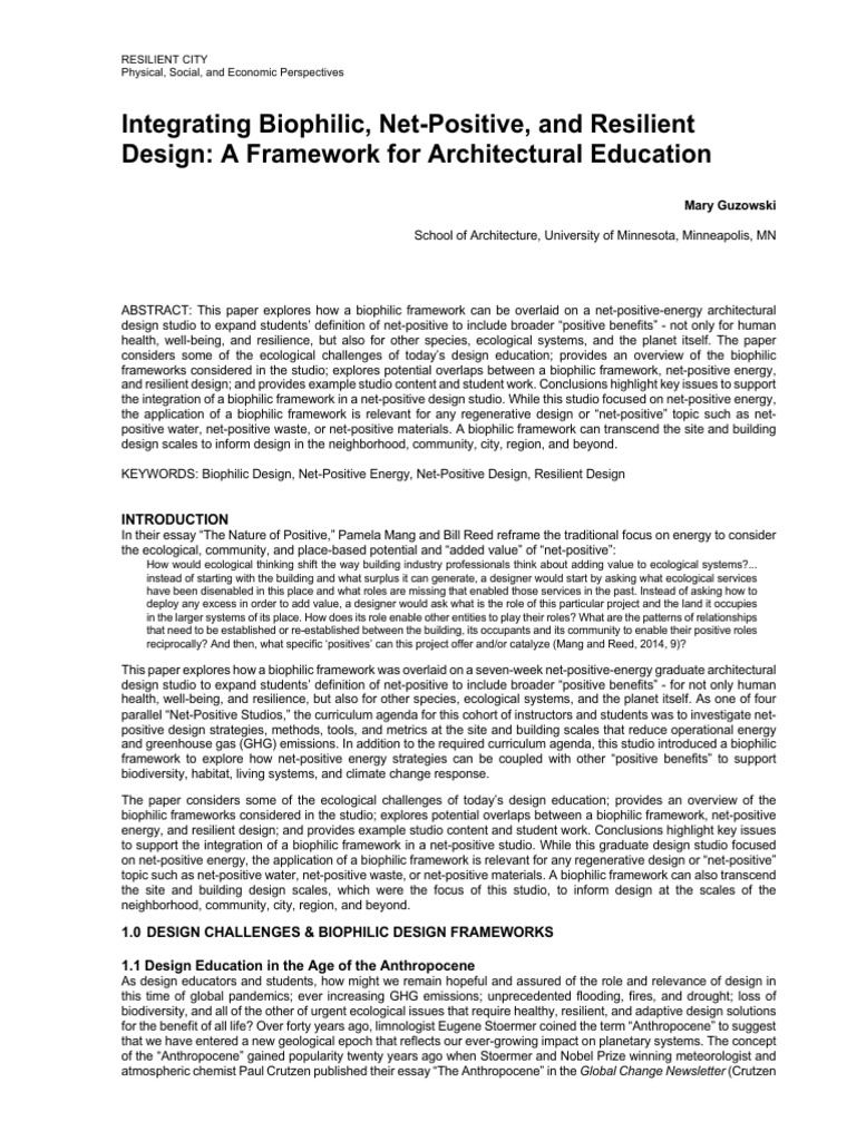 Guzowski Mary Margaret Integrating Biophilic Net Positive and Resilient Design A Framework For ...