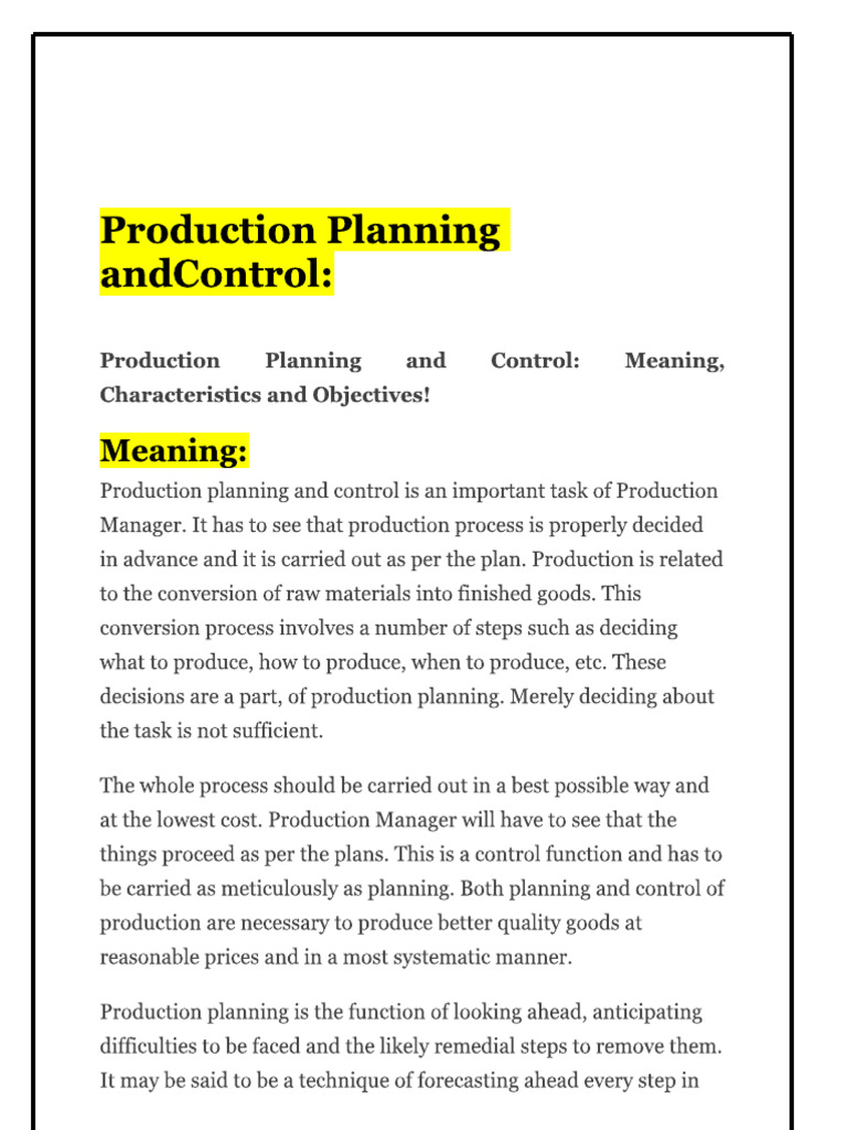 Production Planning and Control | PDF