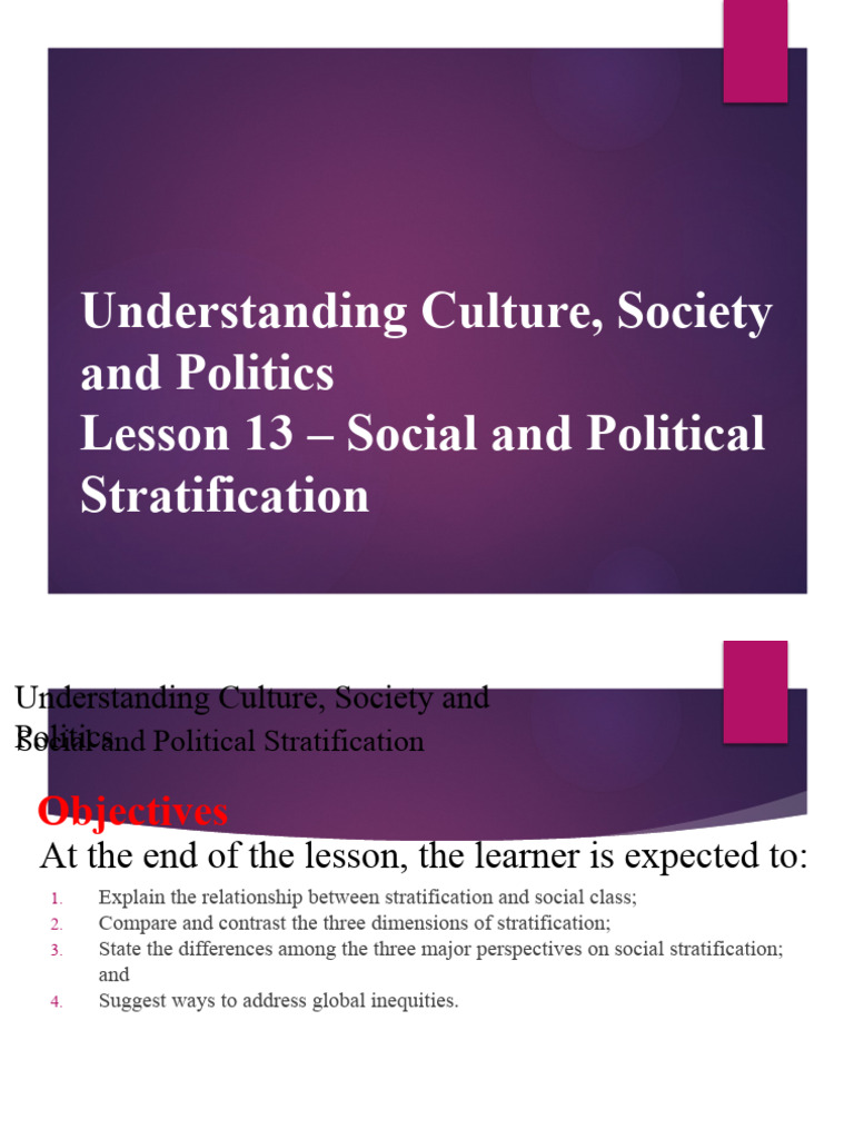 UCSP Lesson13 Social and Political Stratification | PDF | Social ...