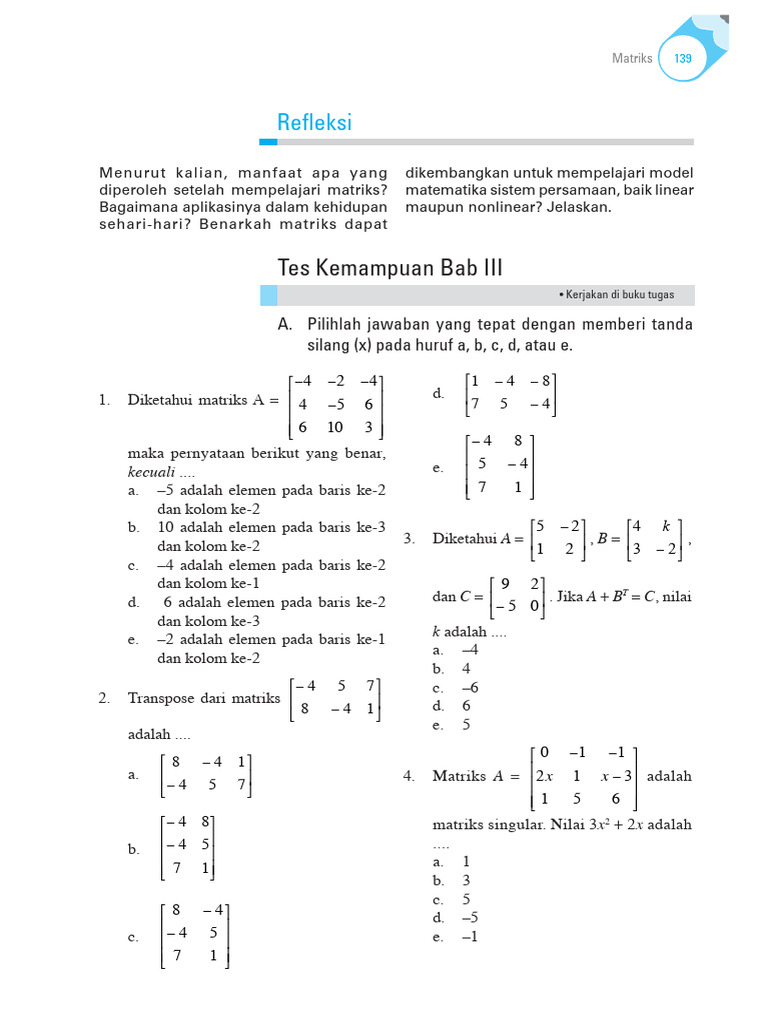 Soal dan Tes Matriks SMA | PDF