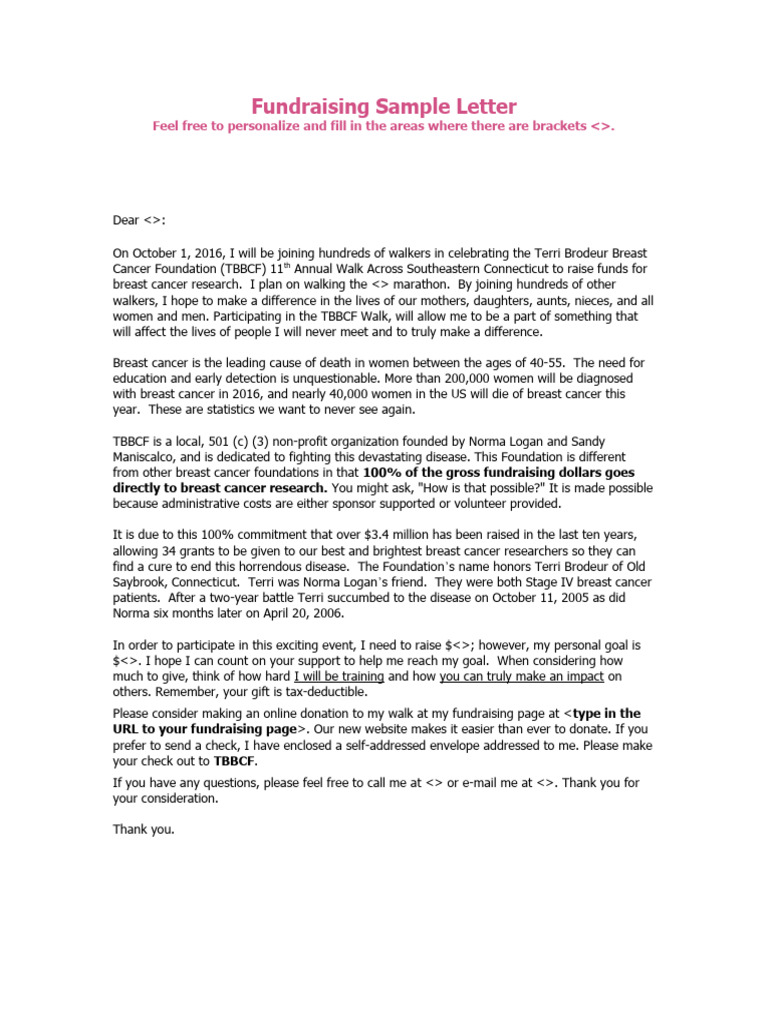 TBBCF Word Fundraising Sample Letter 2016 | PDF | Fundraising ...