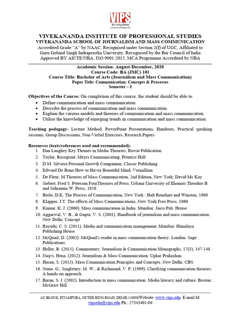 BA (JMC) - 101 Lesson Plan & Question Bank | PDF | Communication ...