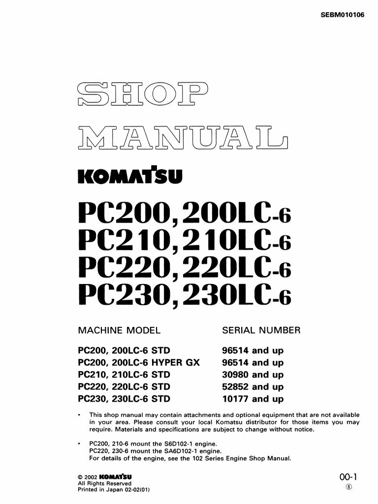 PC200-6 STD - Shop Manual | PDF | Technology & Engineering